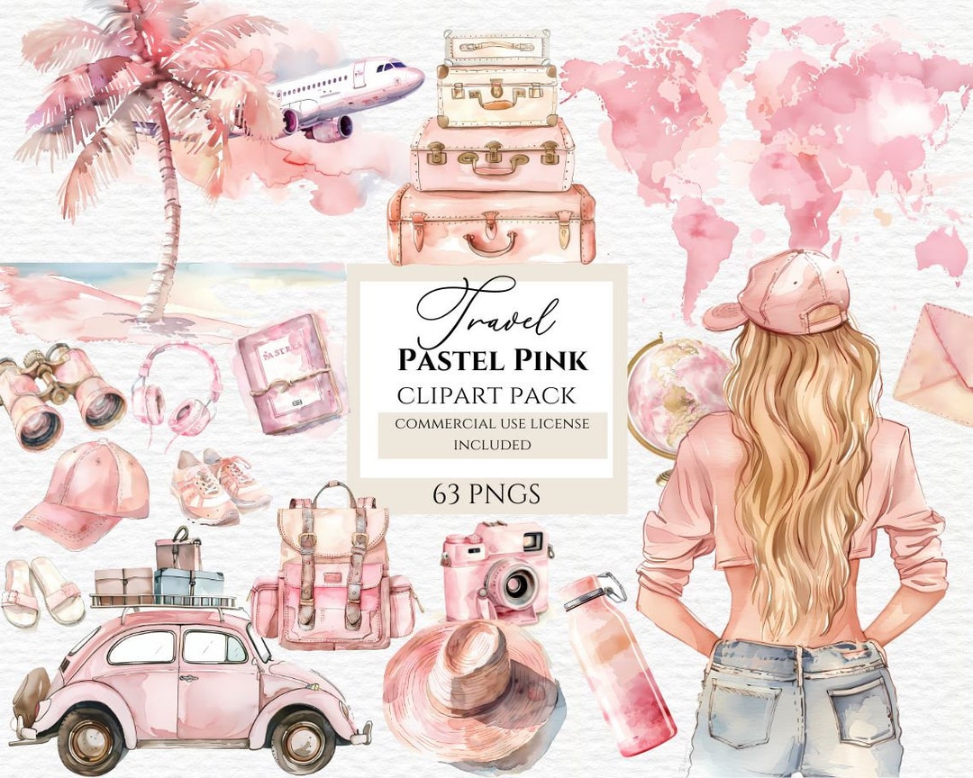 Travel Watercolor Clipart Pink Girly Theme. Learn More in Description ...