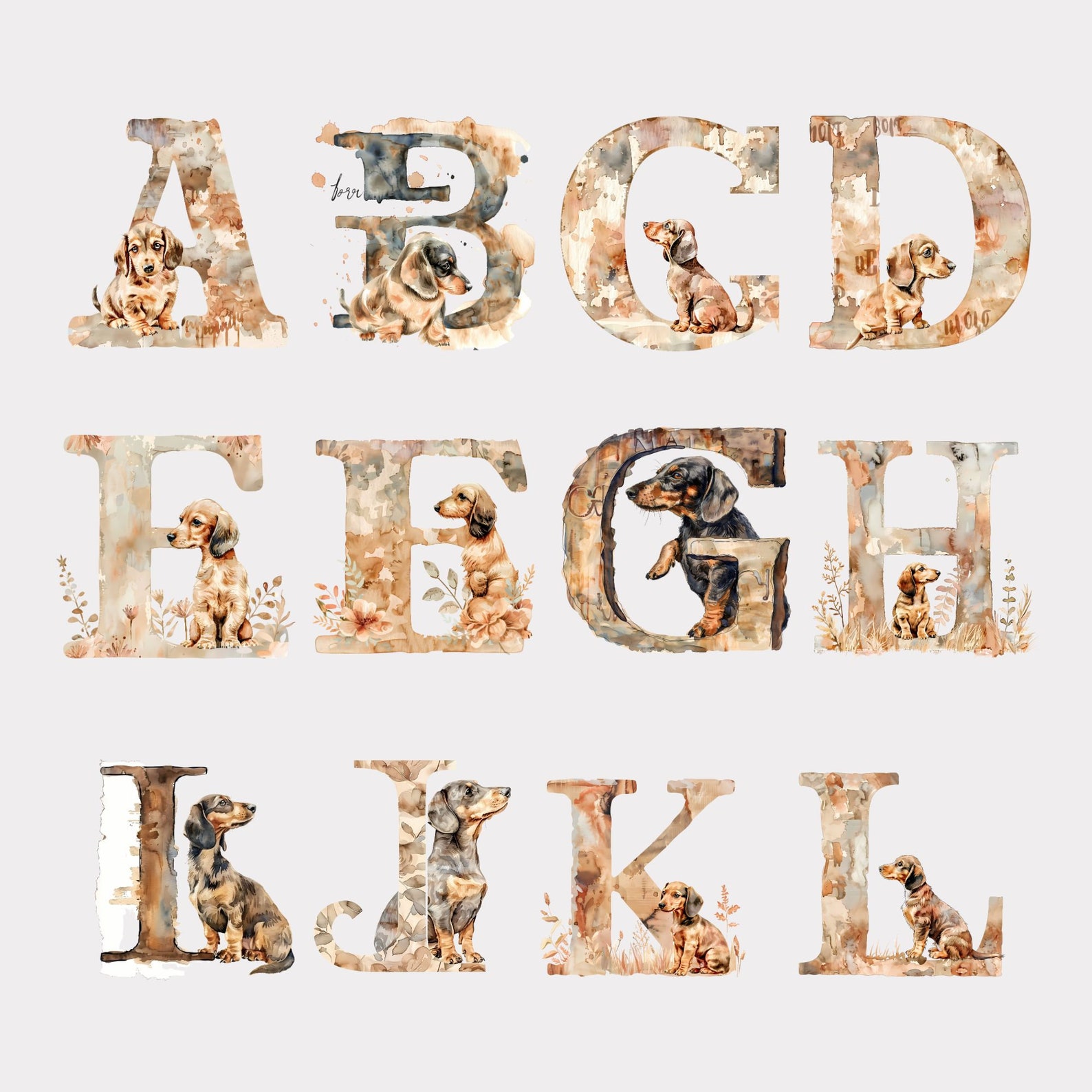 Dachshund Alphabet Png. Cute Puppy Dachshund Dog Clipart. - Etsy