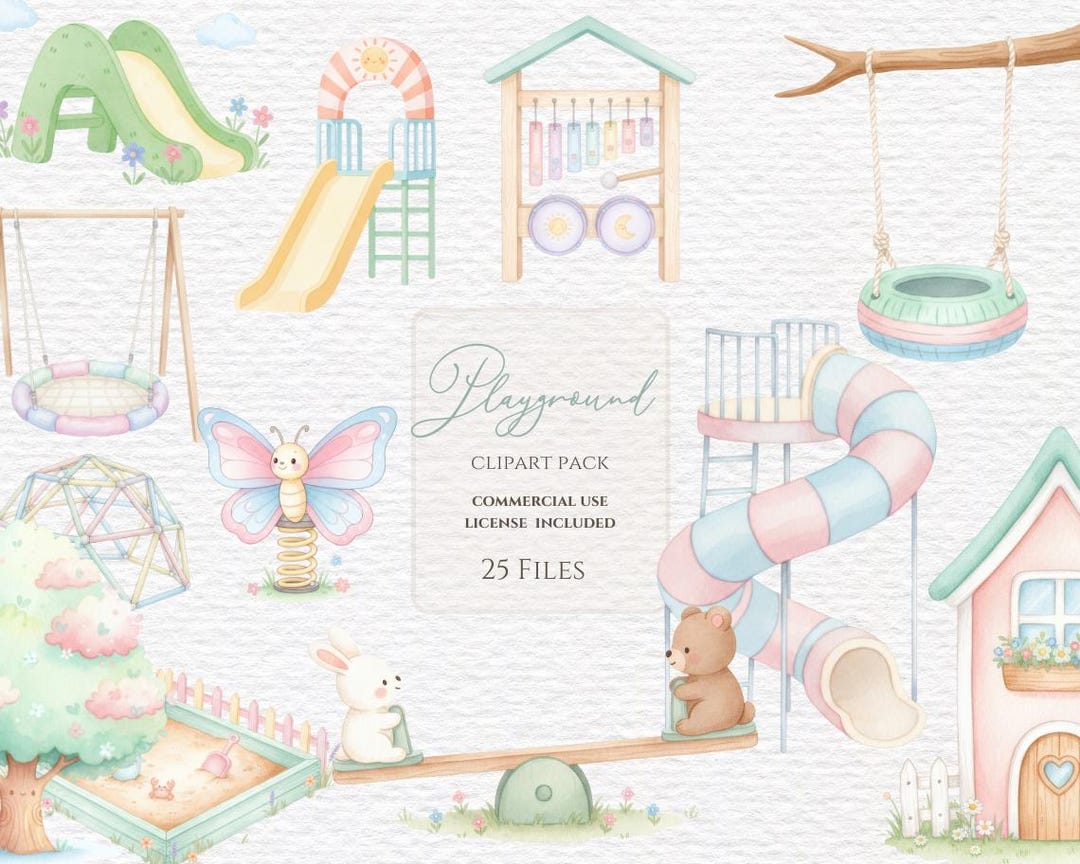 Pastel Playground Clipart Watercolor, Birthday Playground Commercial ...