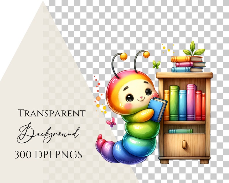 Watercolor Caterpillar Clipart, Book Worm Clipart, Teacher Clipart ...