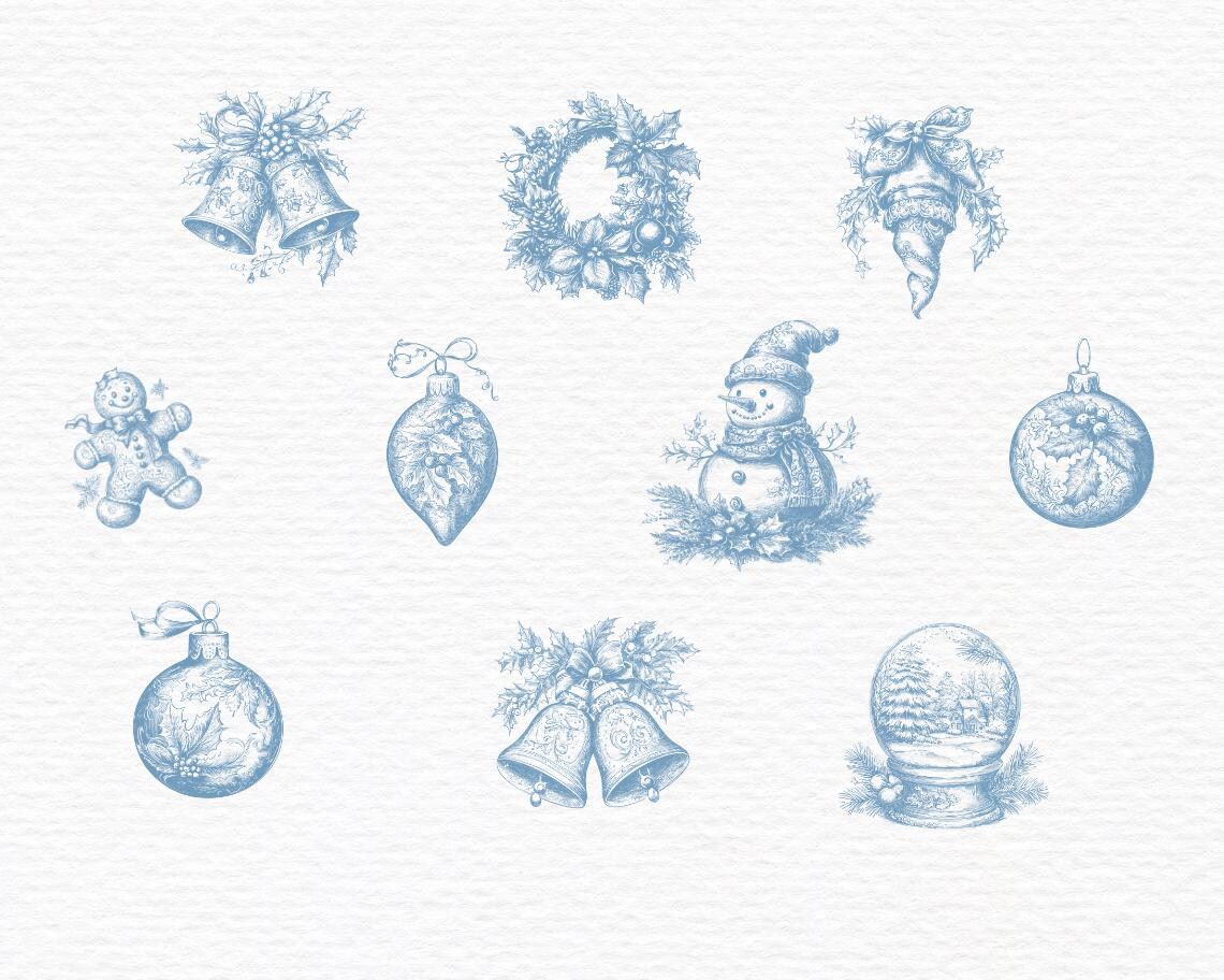 Christmas Toile, Clipart Christmas, Holiday Clipart, Watercolor Clipart ...