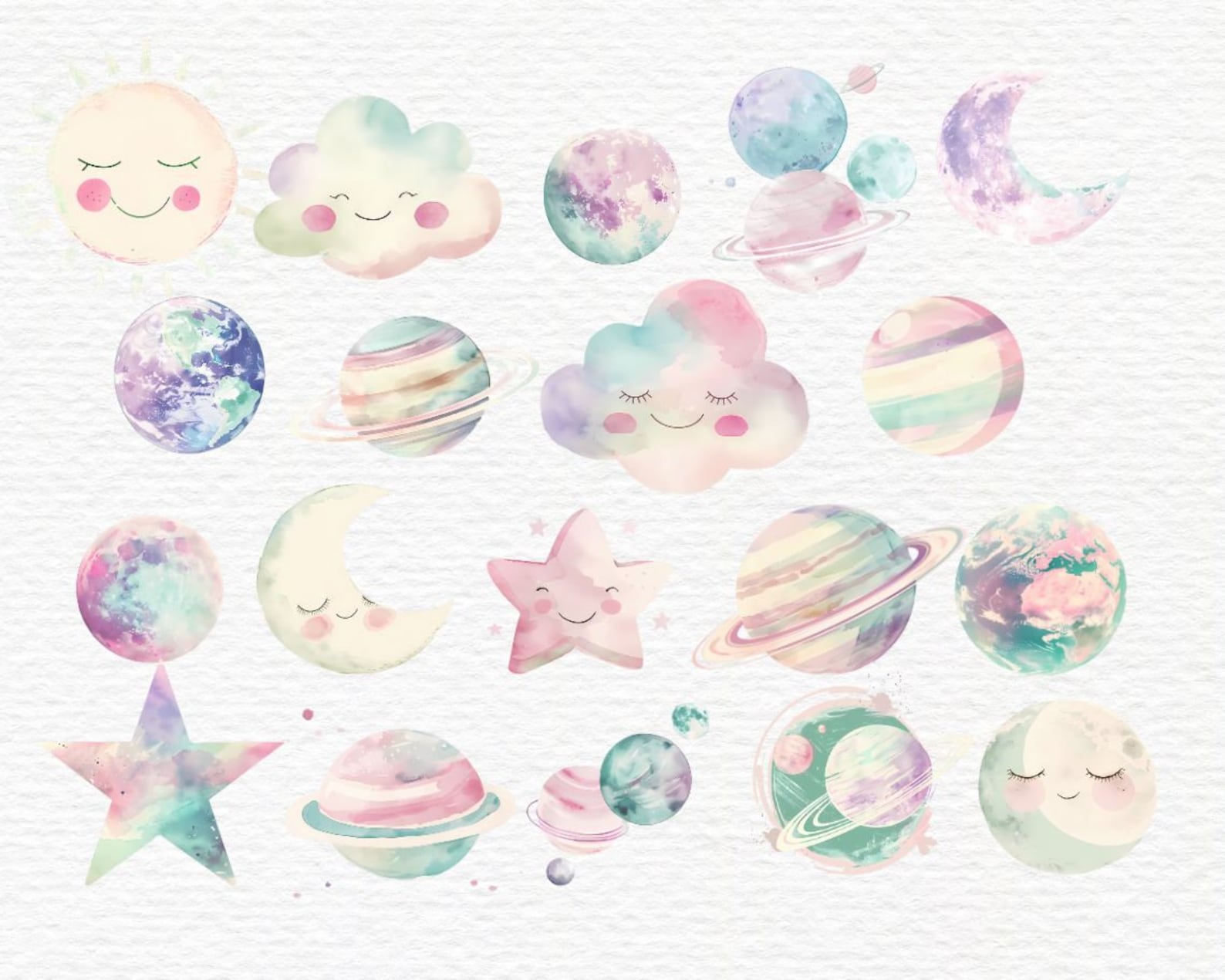 Pastel Watercolor Space. Pngs With Cute Planets and Austranaut Girls ...