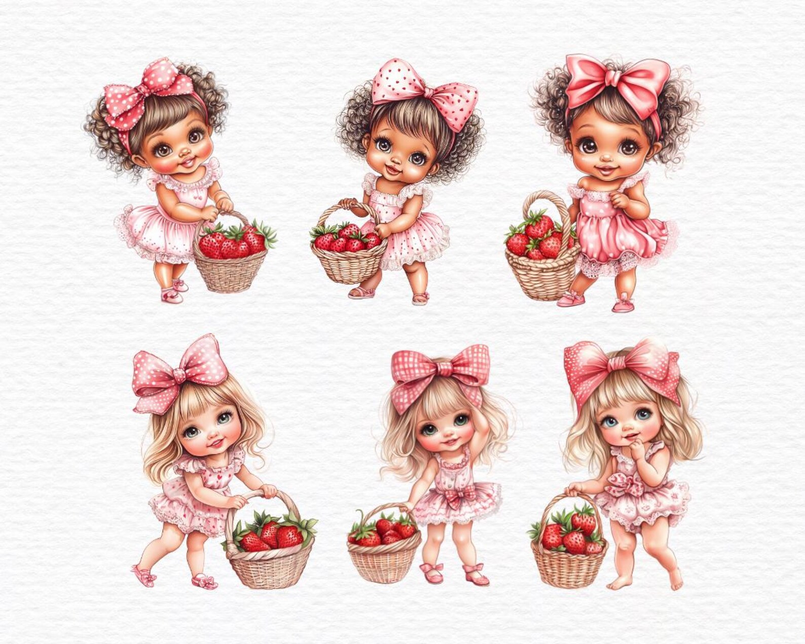 Cute Strawberry Baby Girl Clipart, Strawberries Clipart, Pink Bow ...