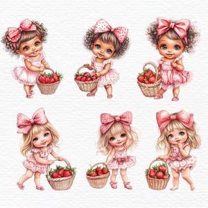 Cute Strawberry Baby Girl Clipart, Strawberries Clipart, Pink Bow ...