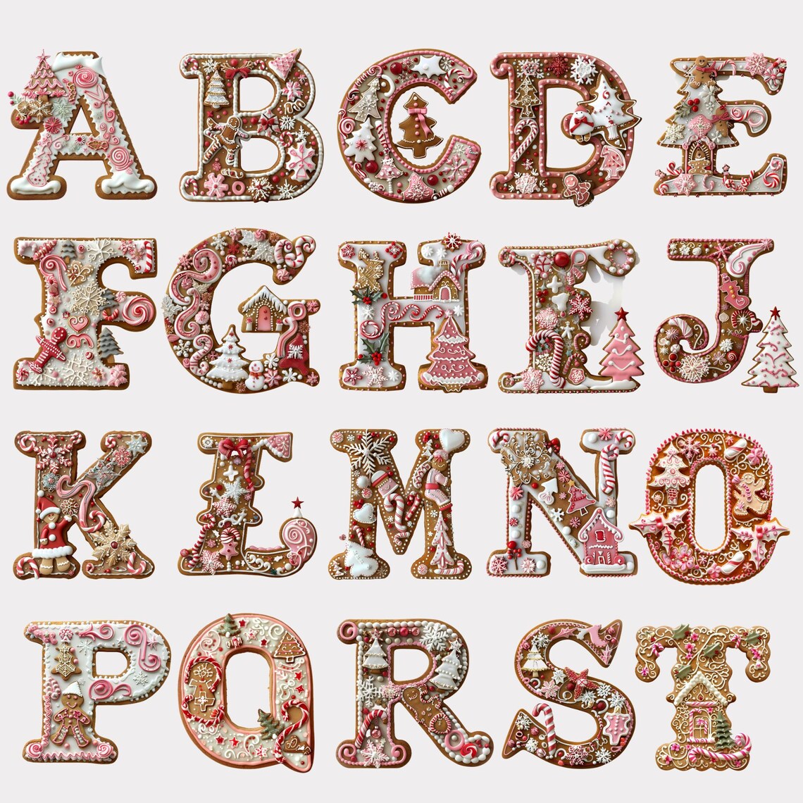 Watercolor Pink Gingerbread Cookies Alphabet Clipart, 26 High Quality ...