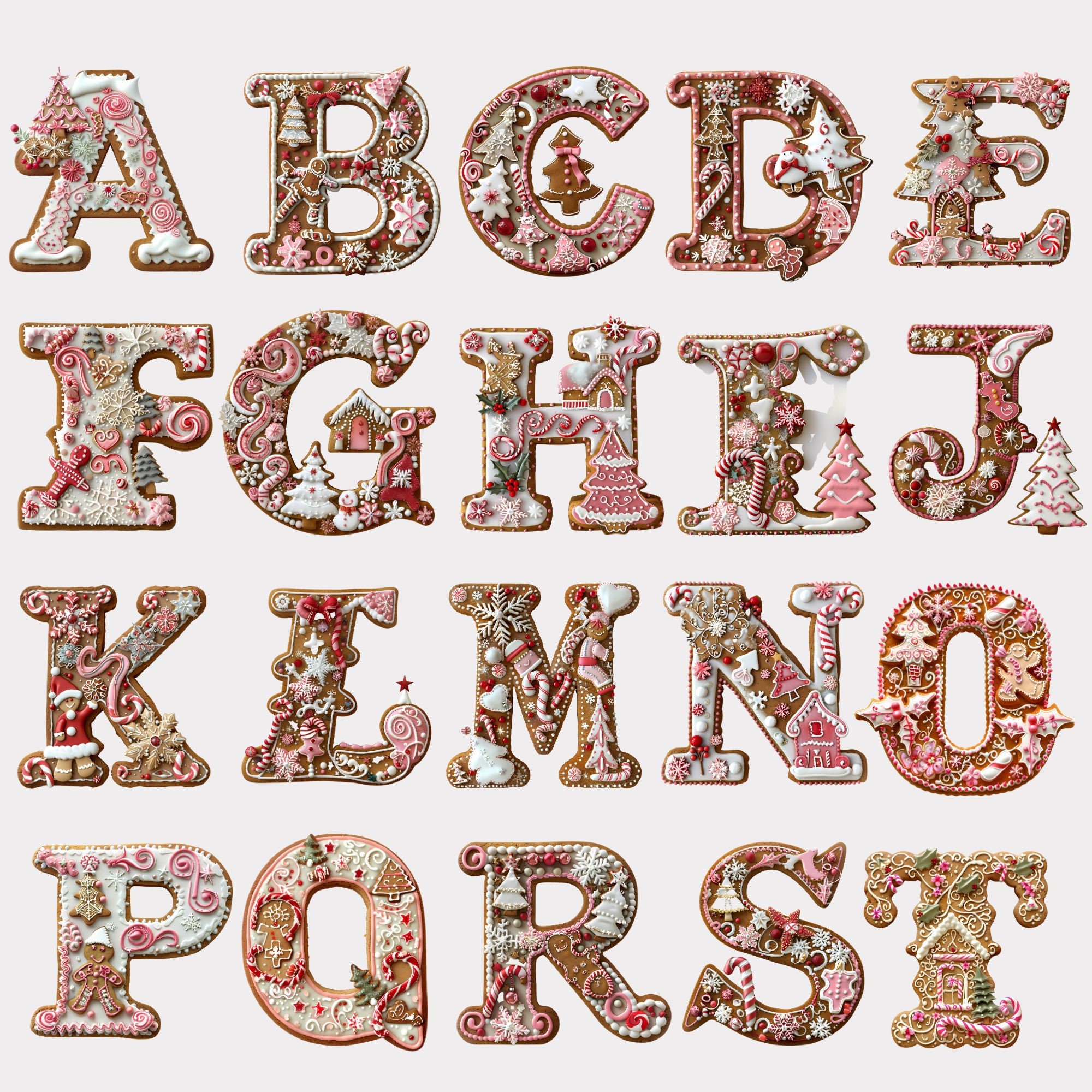 Watercolor Pink Gingerbread Cookies Alphabet Clipart, 26 High Quality ...