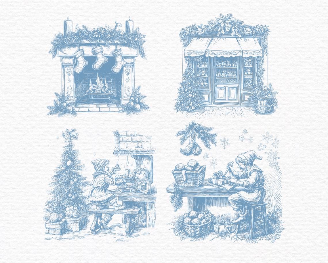Christmas Toile, Clipart Christmas, Holiday Clipart, Watercolor Clipart ...