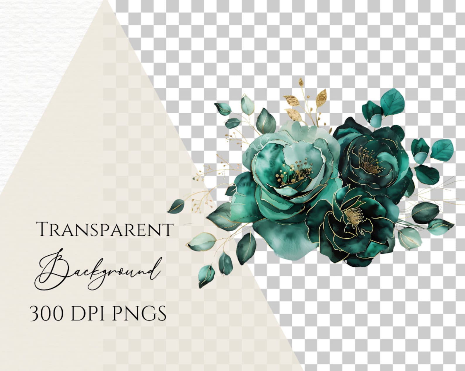 Emerald Green Flowers Clipart, Wedding Clipart, Watercolor Flowers ...