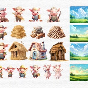 Three Little Pigs Clip Art, Birthday Theme Png, Watercolor Fairy ...