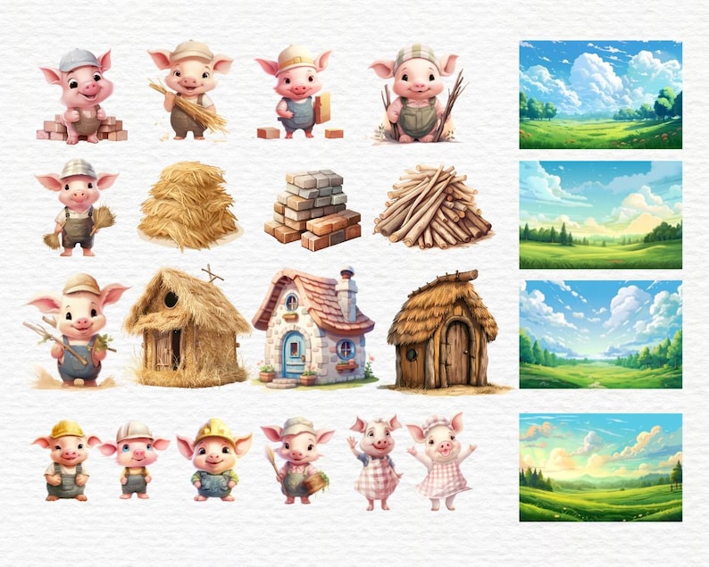 Three Little Pigs Clip Art, Birthday Theme Png, Watercolor Fairy ...