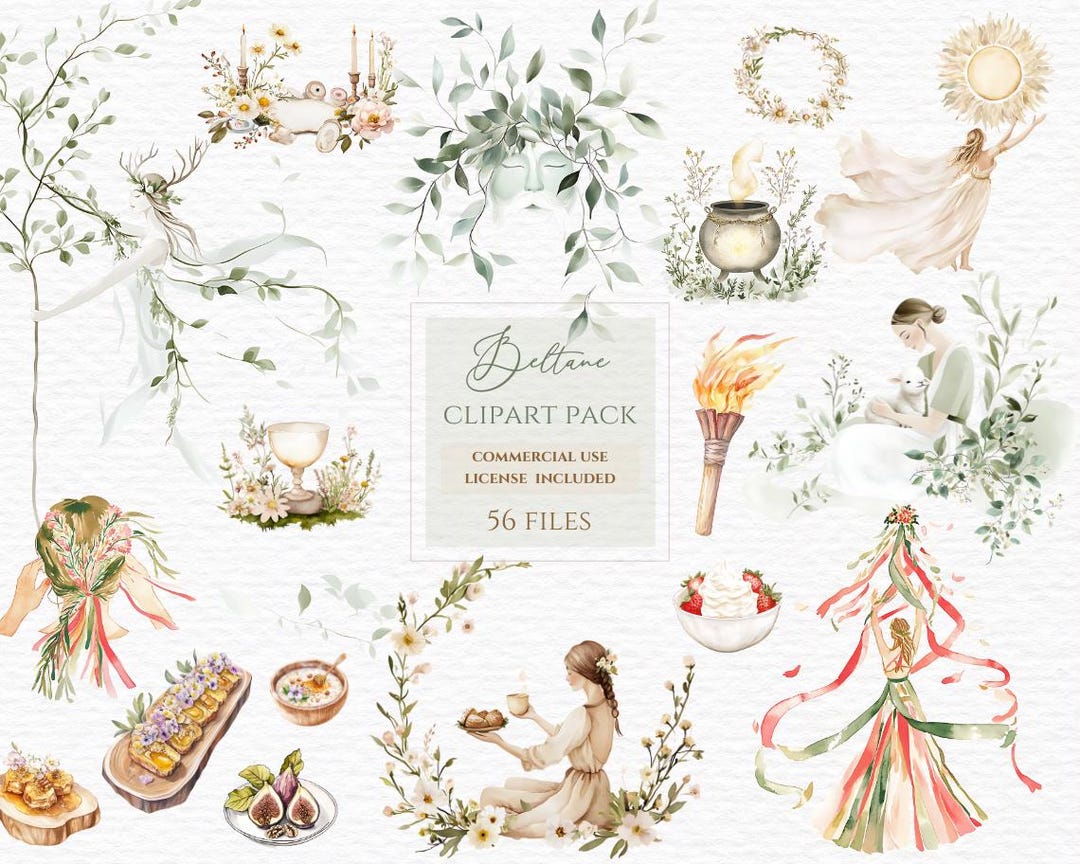 Beltane Clipart, Wheel of the Year, Pagan Goddess, Watercolor Clipart ...