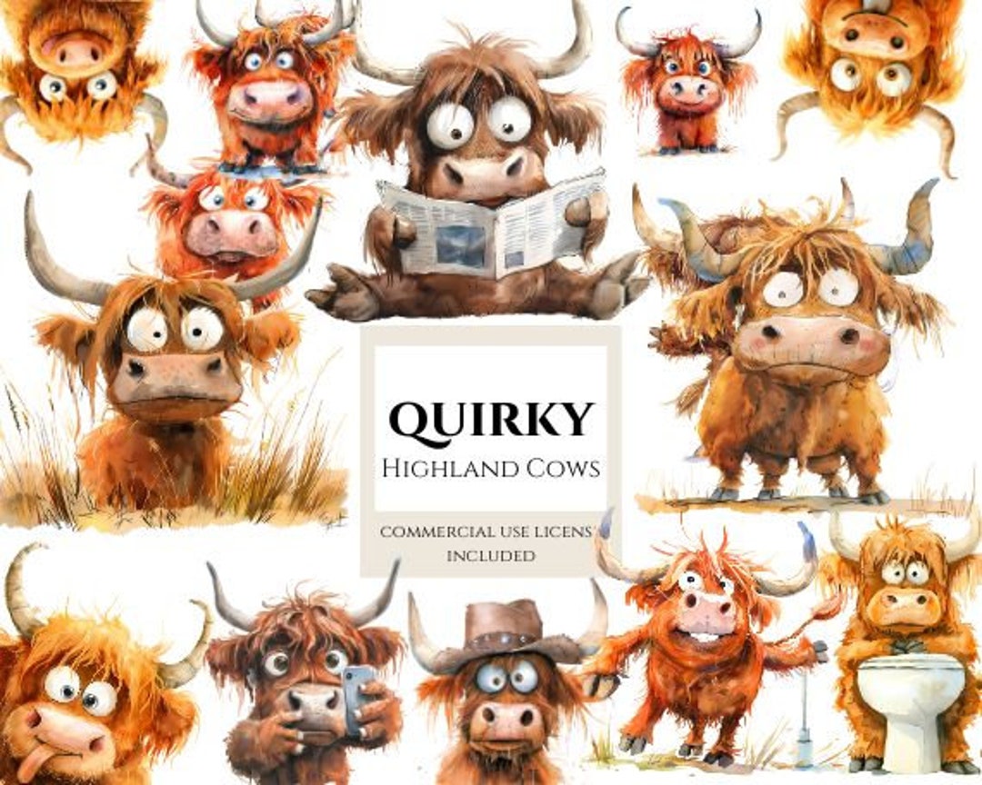 Funny Cow Png Bundle, Quirky Highland Cows Clipart. - Etsy