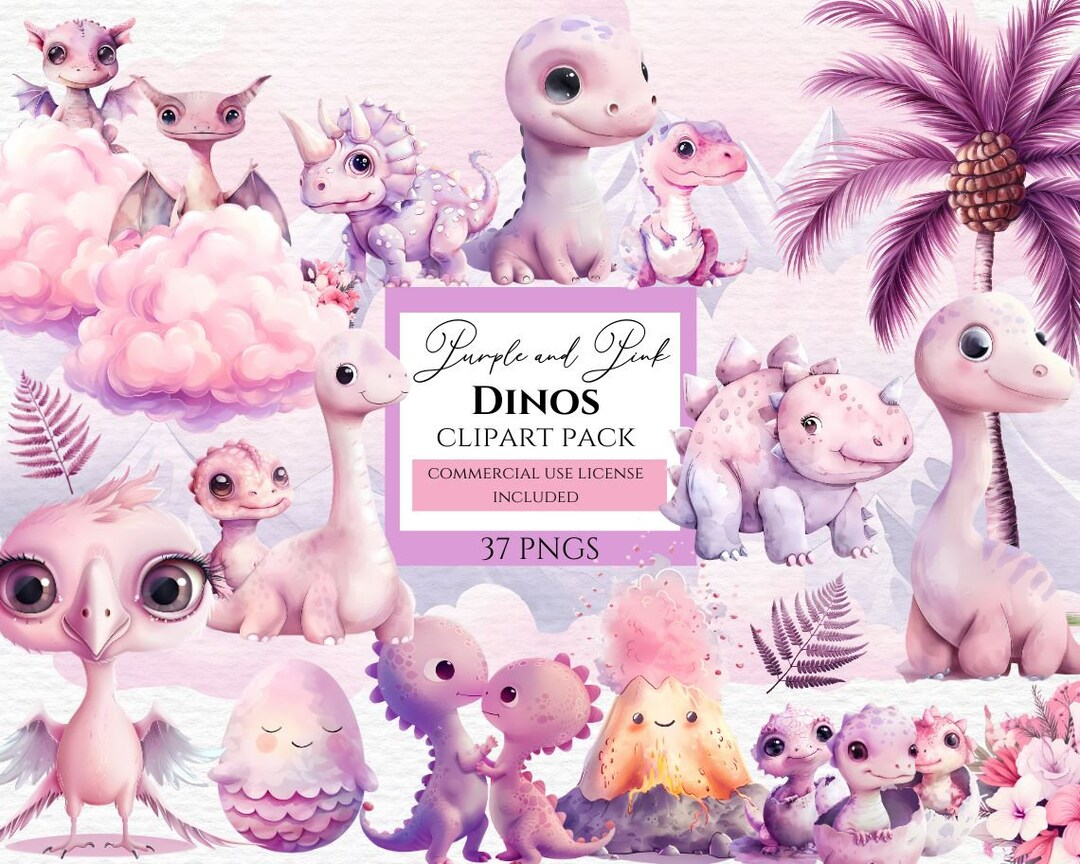 Pink Purple Dino Png, Dinosaur Clipart,girly Dinosaurs,watercolor Dinos ...