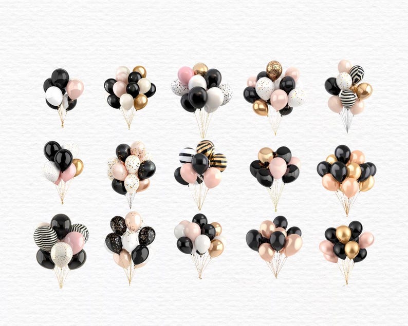 Black and Gold Balloon Clipart, White and Gold Party, Blush and Gold ...