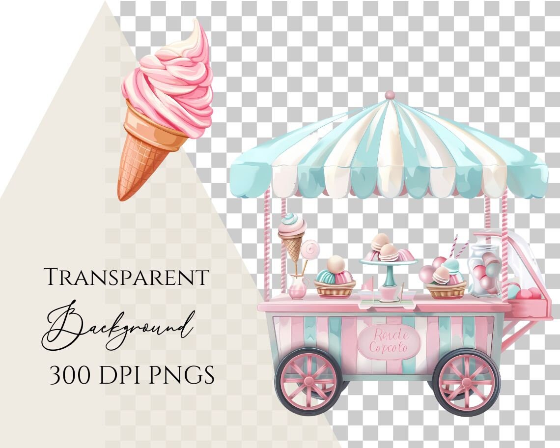 Ice Cream Cart Clip Art, Sweets Clipart, Sweet Treats Clipart, Ice ...