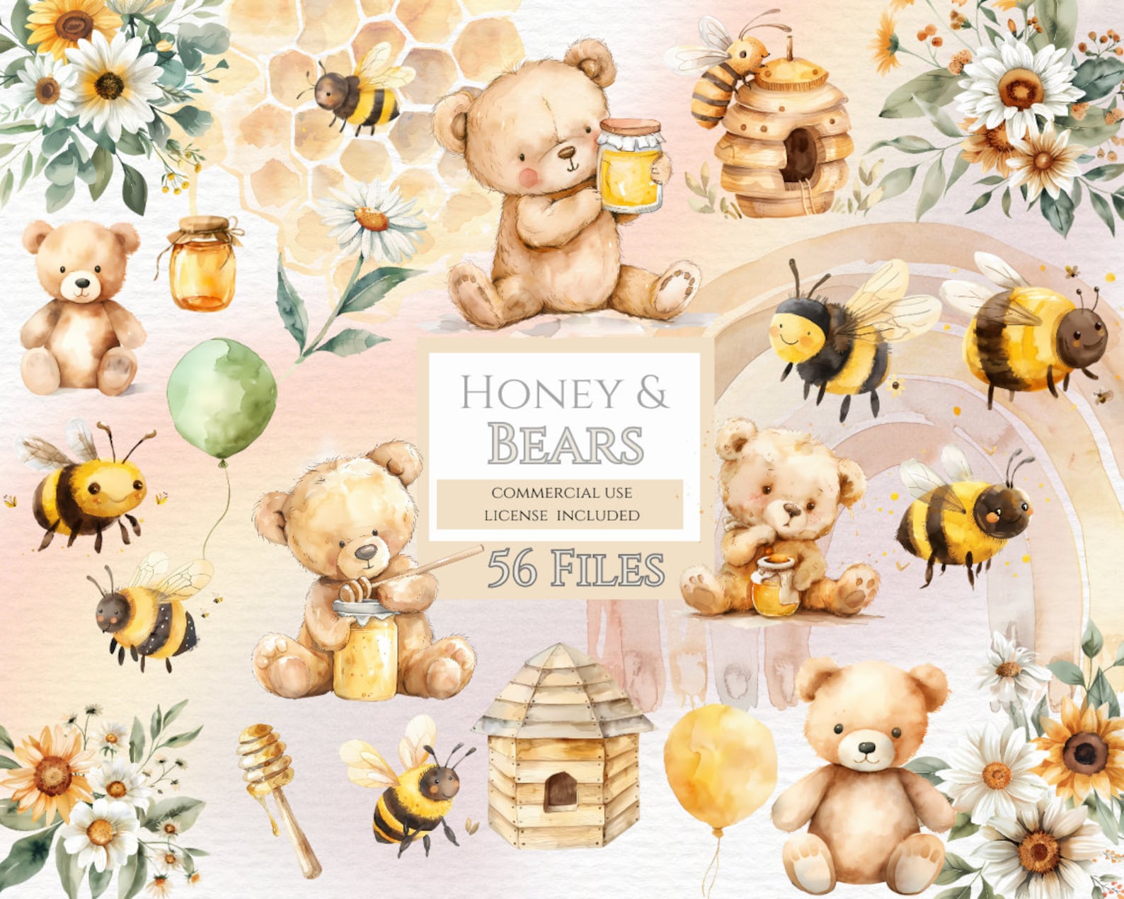 Bear and Bee Clipart, Honey Bee Clipart, Little Animal PNG, Mama to Be ...