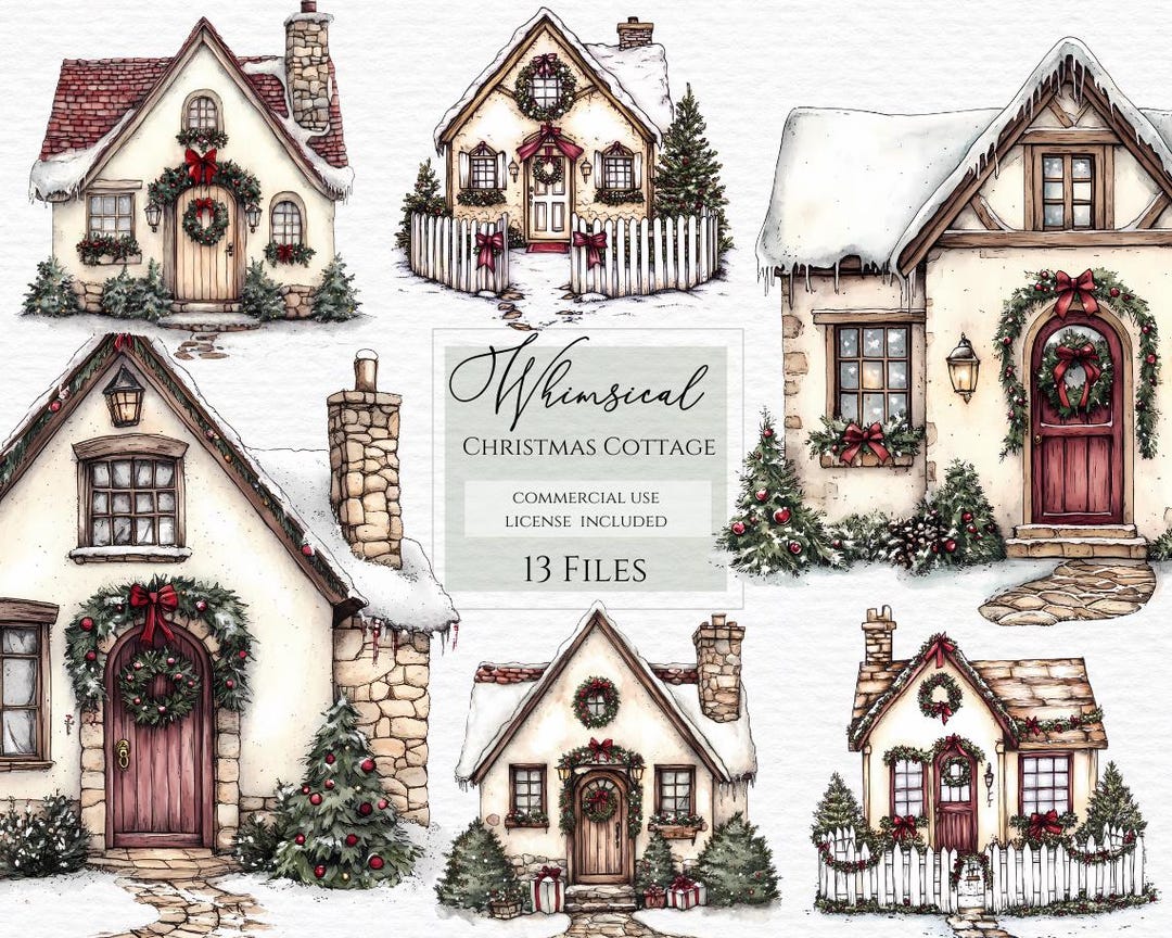 Whimsical Christmas Cottage Clipart, Christmas Clipart,christmas House ...