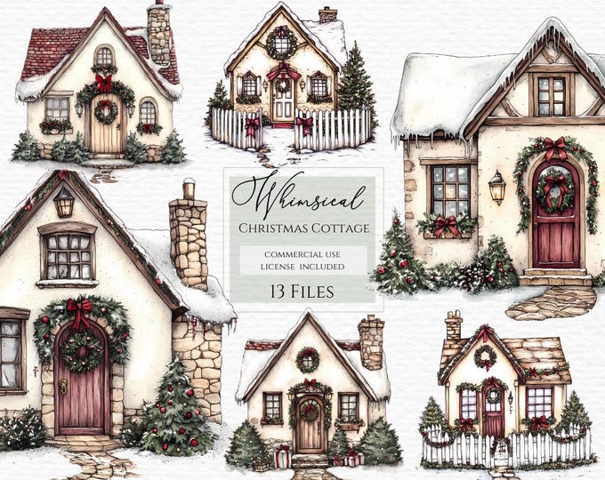 27 PNG Watercolor Christmas House Clipart, Merry Christmas Cottage ...