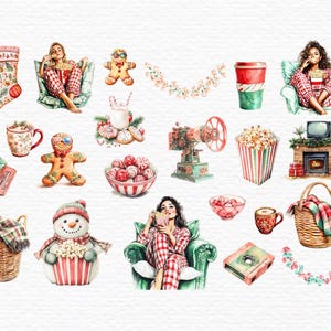 Christmas Movie Night Clipart, Watercolor Clipart, Pajama Night Art ...
