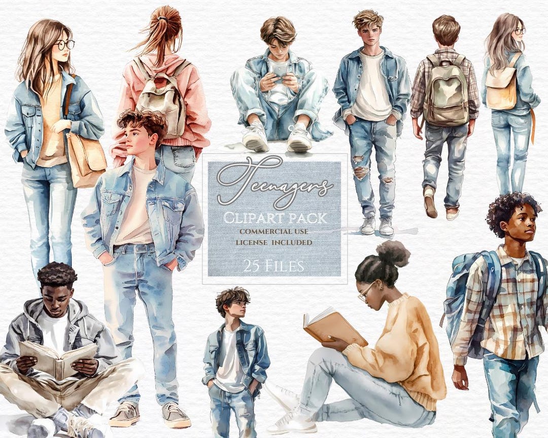 Teenage Boy Clipart, Teenagers Png, Denim Fashion Png, Commercial Use ...