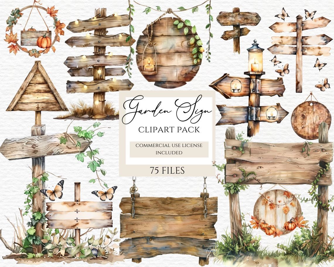 Wooden Garden Sign Clipart, Flower Clipart, Seasonal Decor PNG, Garden ...