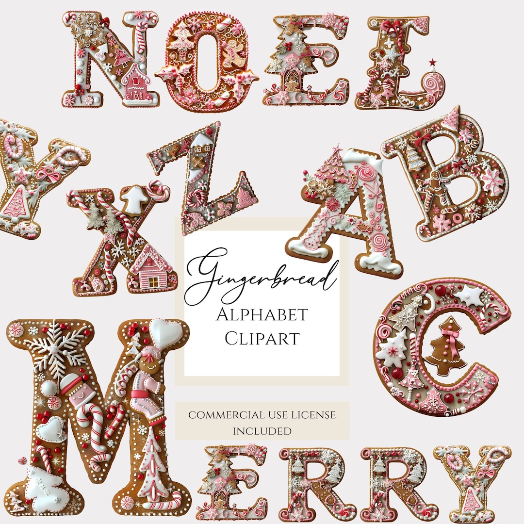 Watercolor Pink Gingerbread Cookies Alphabet Clipart, 26 High Quality ...