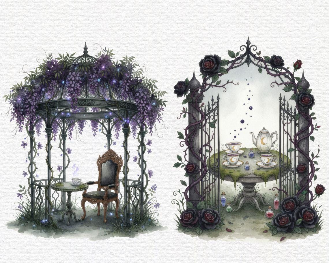 Gothic Tea Party Clipart Watercolor, Gothic Teacup Png, Halloween ...