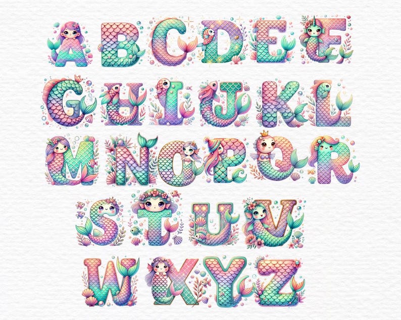 Under the Sea Clipart Letters, Mermaid Alphabet, Mermaid Png, Mermaid ...