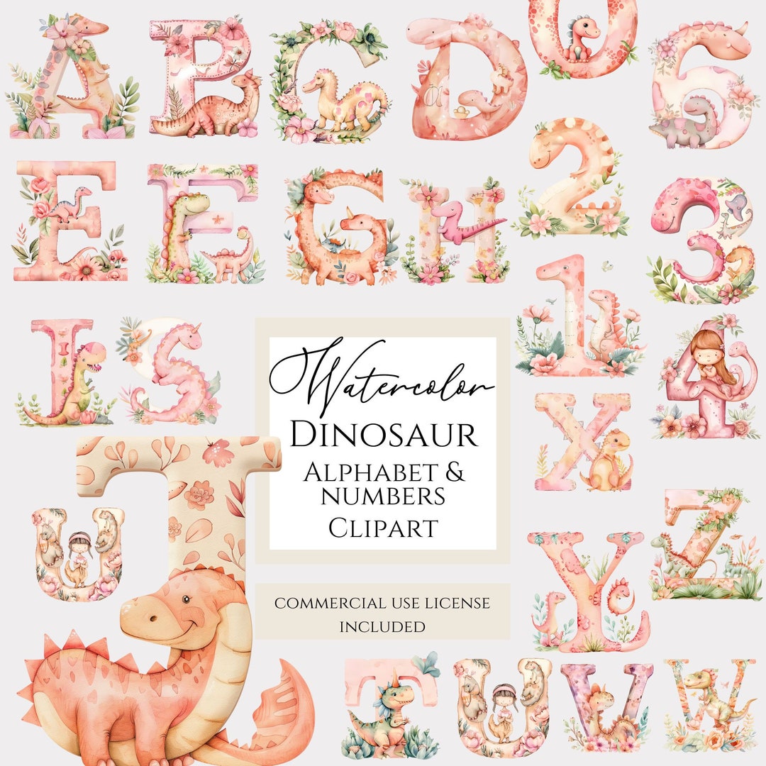 Dino Alphabet Clipart, Dinosaur Kids Alphabet, Girl Pink Sublimation ...
