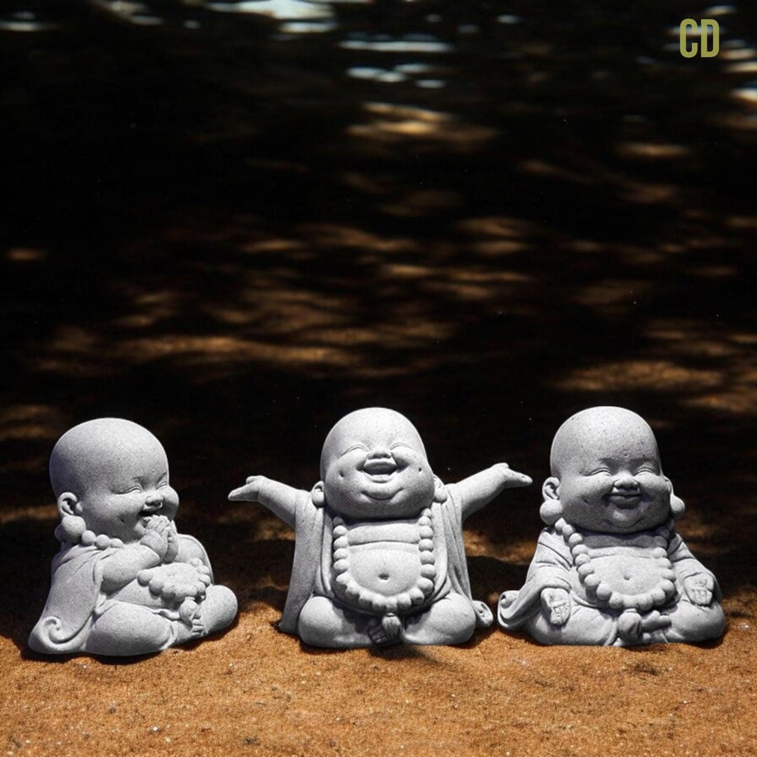 Happy Monk Sandstone Figurines Stone Buddha Cute Sculptures Zen Statues ...
