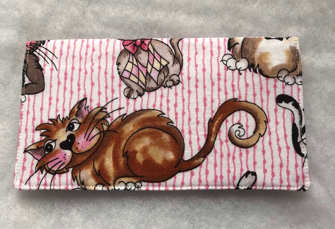 Checkbook Cover - Cats on Pink Stripes - Etsy