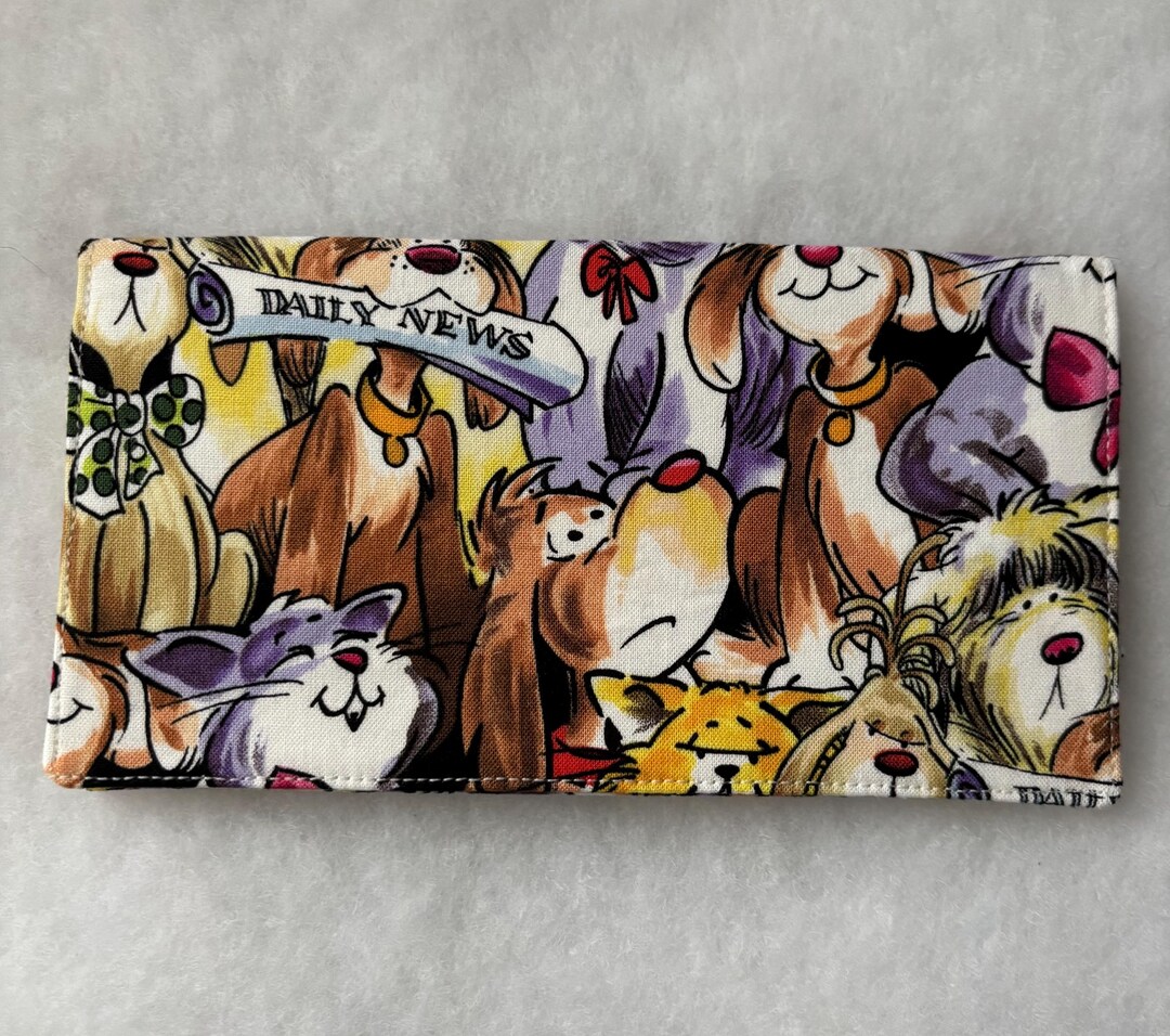 Cartoon Dog & Cat Checkbook Cover: Handmade Cotton Fabric - Etsy