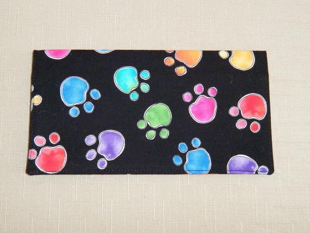 Colored Pawprints on Black2 - Checkbook Cover - Etsy