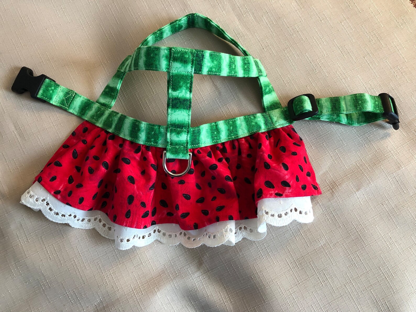 Girl Dog Harness in Watermelon Red and Green Rind Summer - Etsy