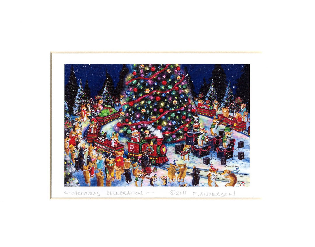 Evie Anderson Welsh Corgi Art SIGNED PRINT "christmas Celebration ...