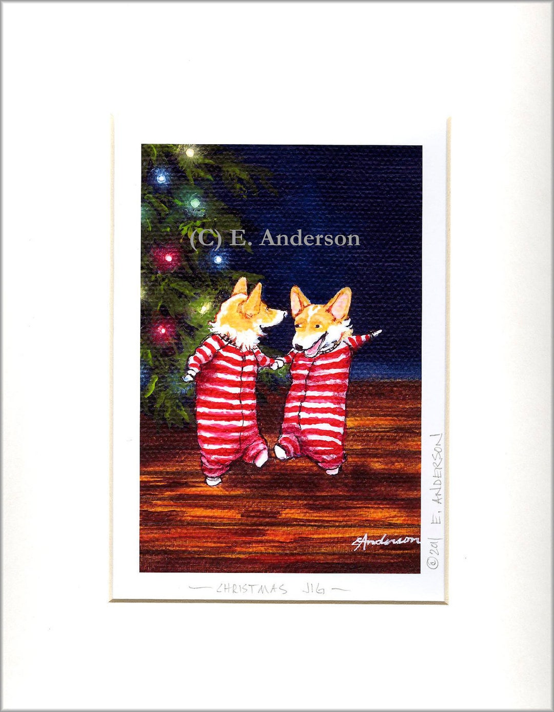 Evie Anderson Welsh Corgi Art SIGNED PRINT christmas Jig signed, Matted ...