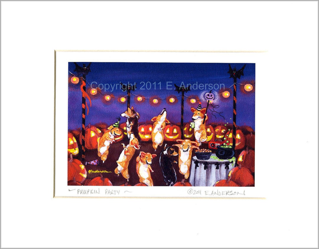 Evie Anderson Welsh Corgi Art SIGNED PRINT "pumpkin Party" (signed ...