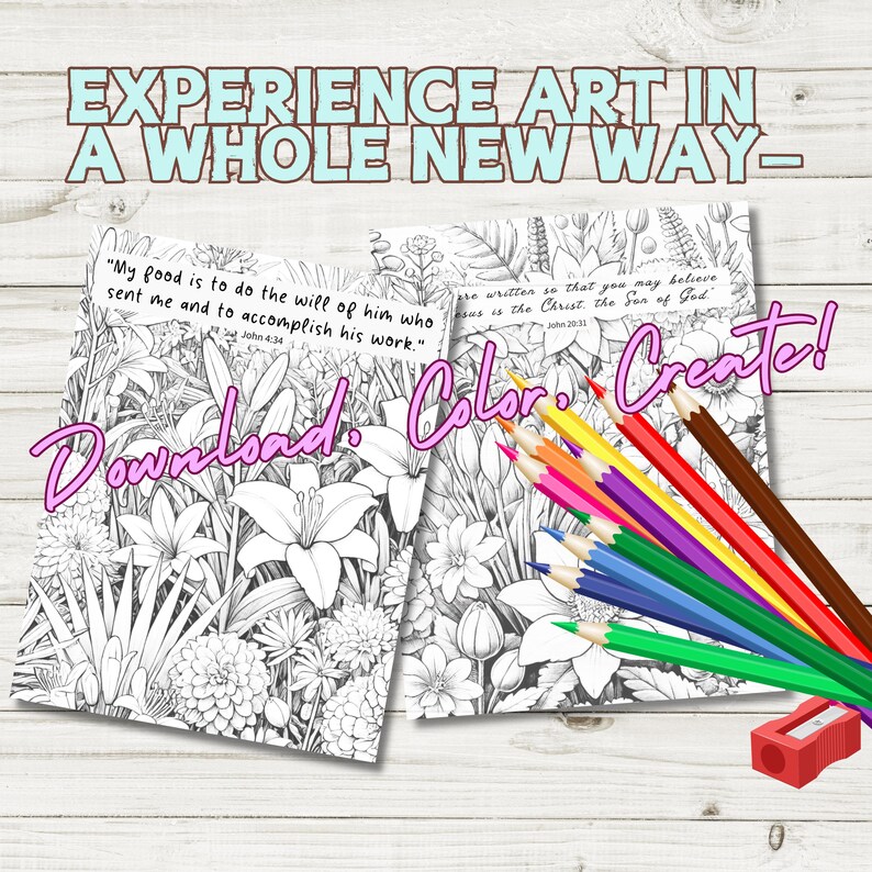 50 Adult Coloring Book With Bible Verses From John, Printable Flowers ...