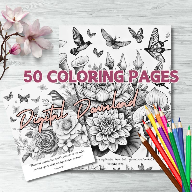 50 Adult Coloring Book With Bible Verses From Proverbs, Printable ...