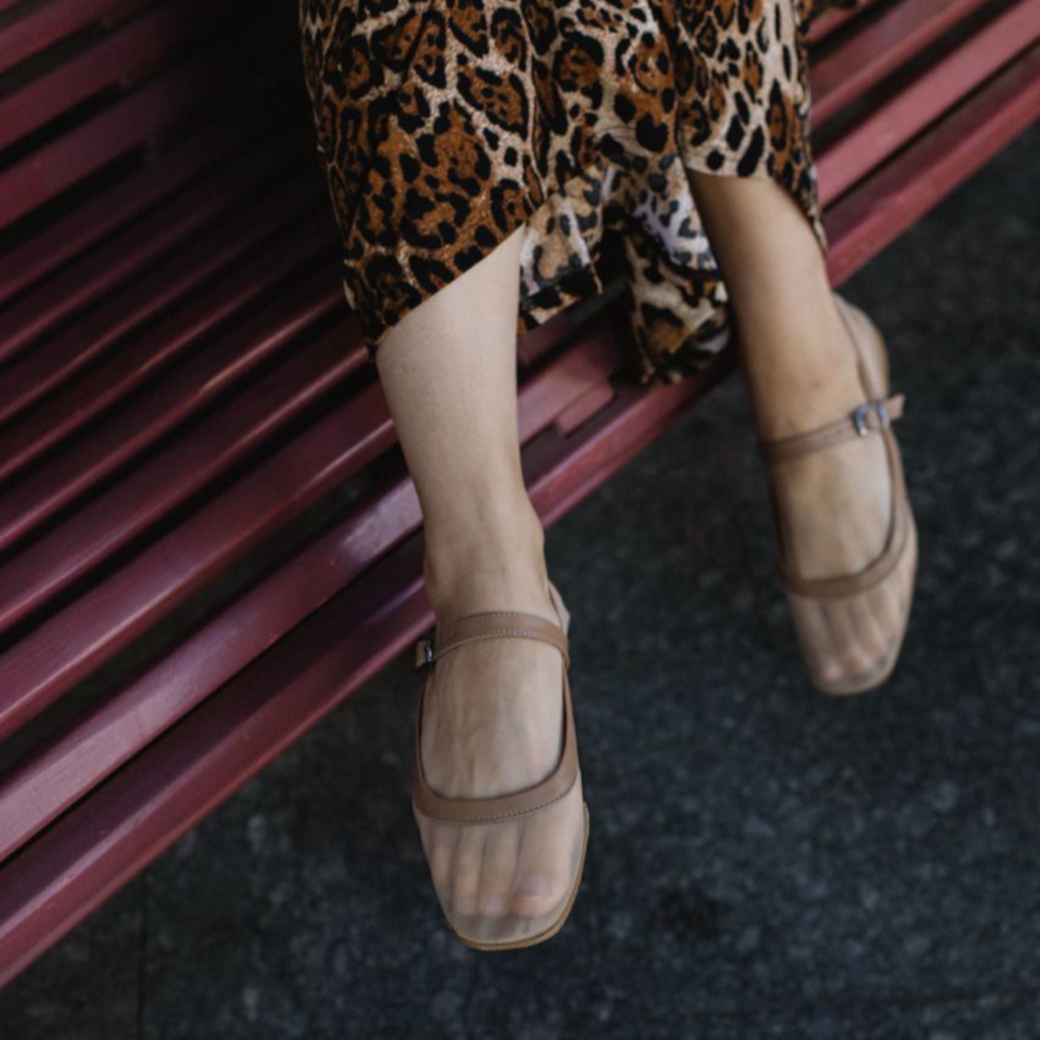 Square Ballets Beige Meshfor Women Handmade Ballet Flats Transparent ...