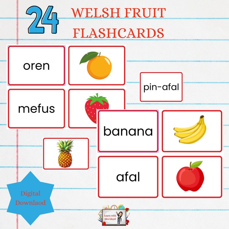 Cymraeg Welsh Learning Fruit Flashcards Early Years Kindergarten ...