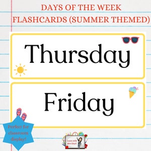 Days of the Week Flashcards Summer Themed Display Cards Classroom Decor ...