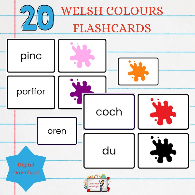 Cymraeg Welsh Learning Colours Flashcards Early Years Kindergarten ...