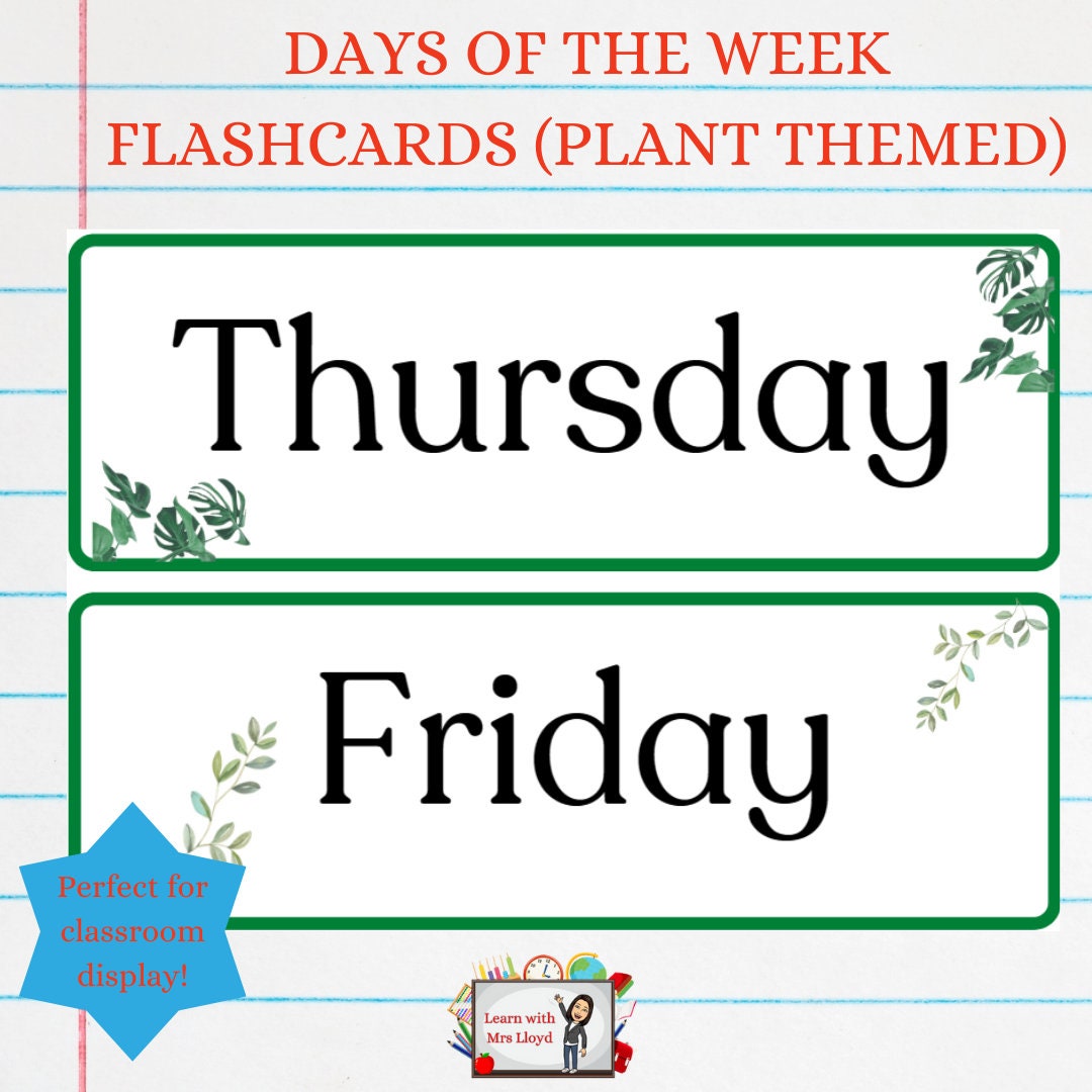 Days of the Week Flashcards Botanical Themed Display Cards Classroom ...