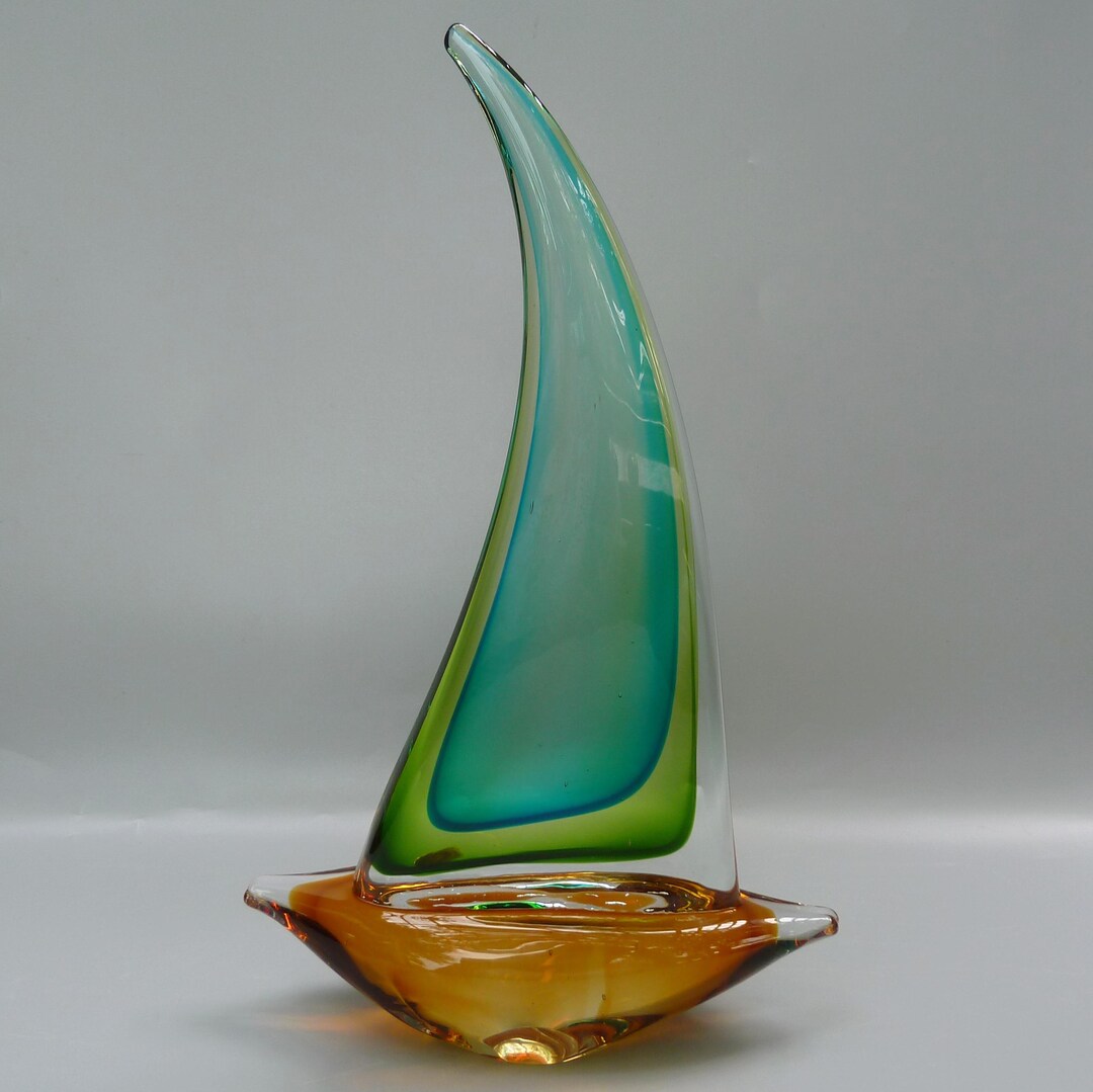 Art Glass Sailboat, Modernist Sailboat Sculpture, Murano Glass Style ...