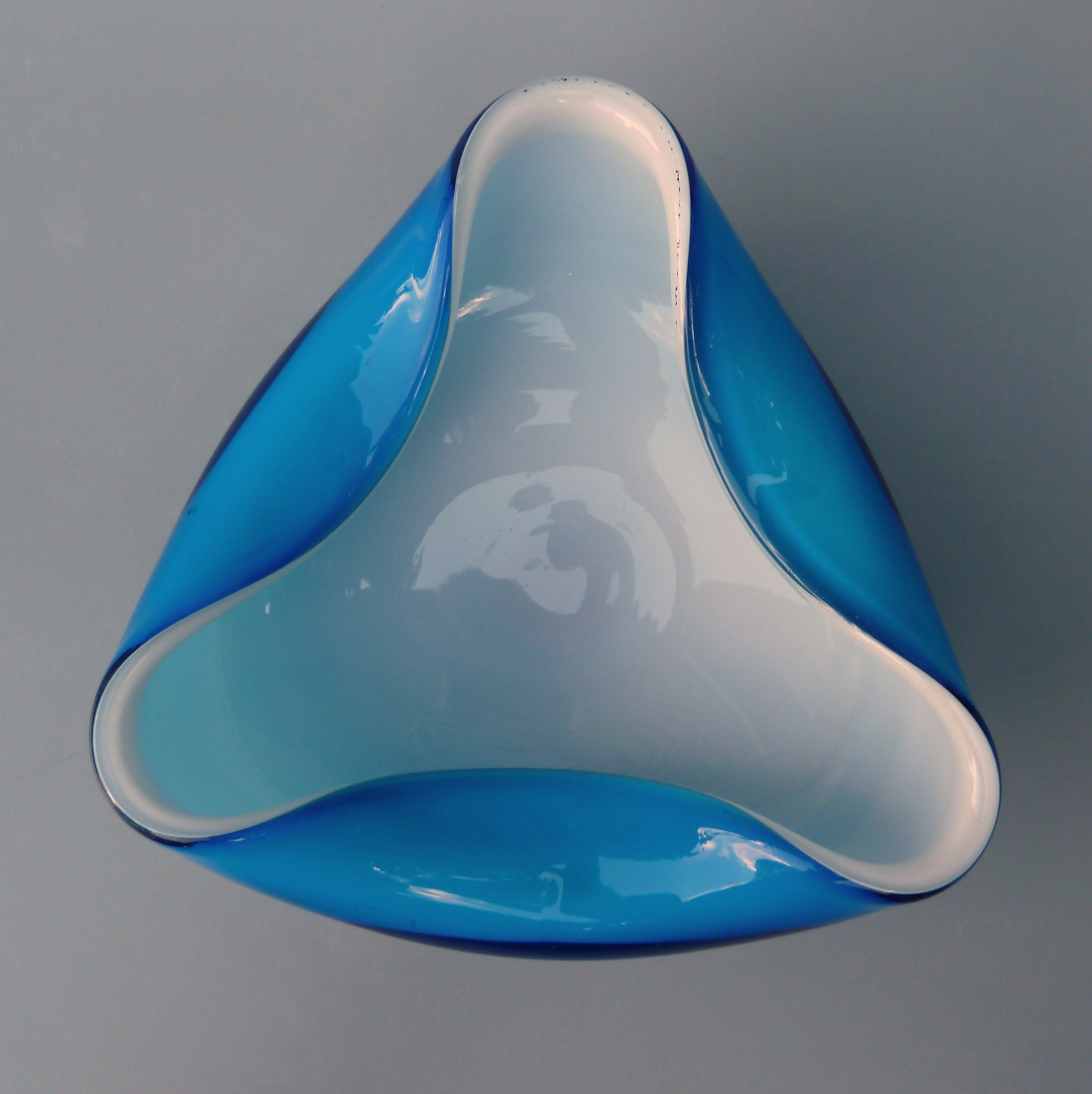 Japanese Glass Biomorphic Bowl, Blue Cased Glass Bowl, Murano Style ...