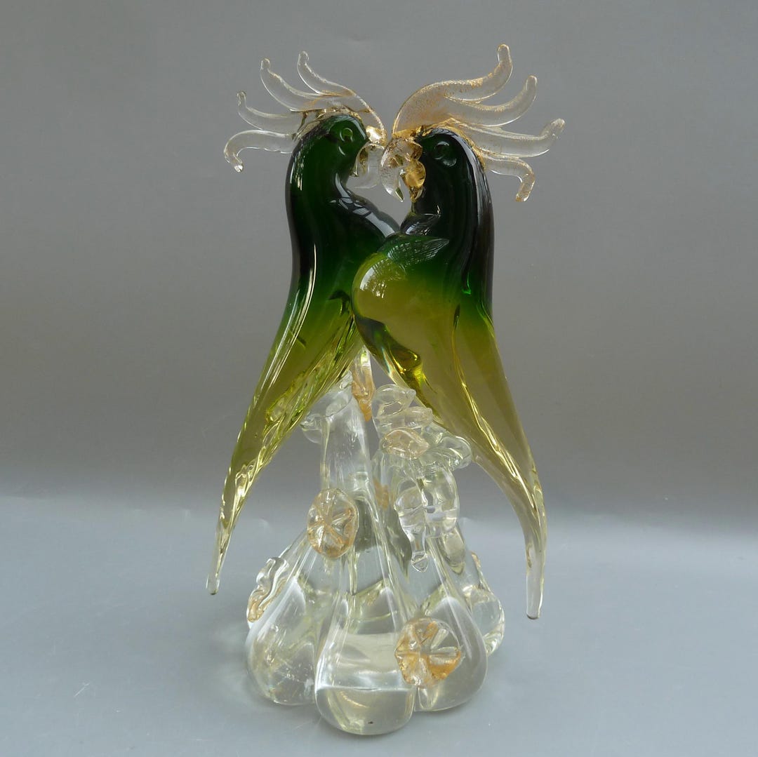 AVEM Murano Glass Cockatoo Pair, Murano Sfumato Glass Parrot Figurines ...