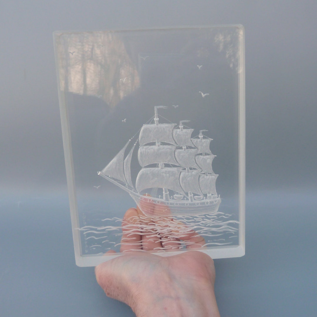 Emile Dekel Carved Lucite Sculpture, Dekel Intaglio Carving, Intaglio ...