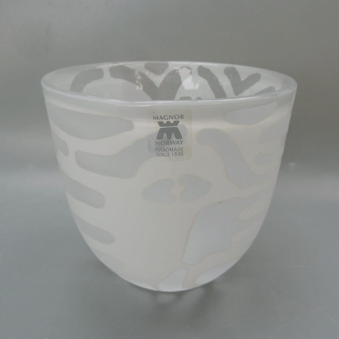 Magnor Norway Abstract White & Frosted Glass Vase, Modernist Norwegian ...