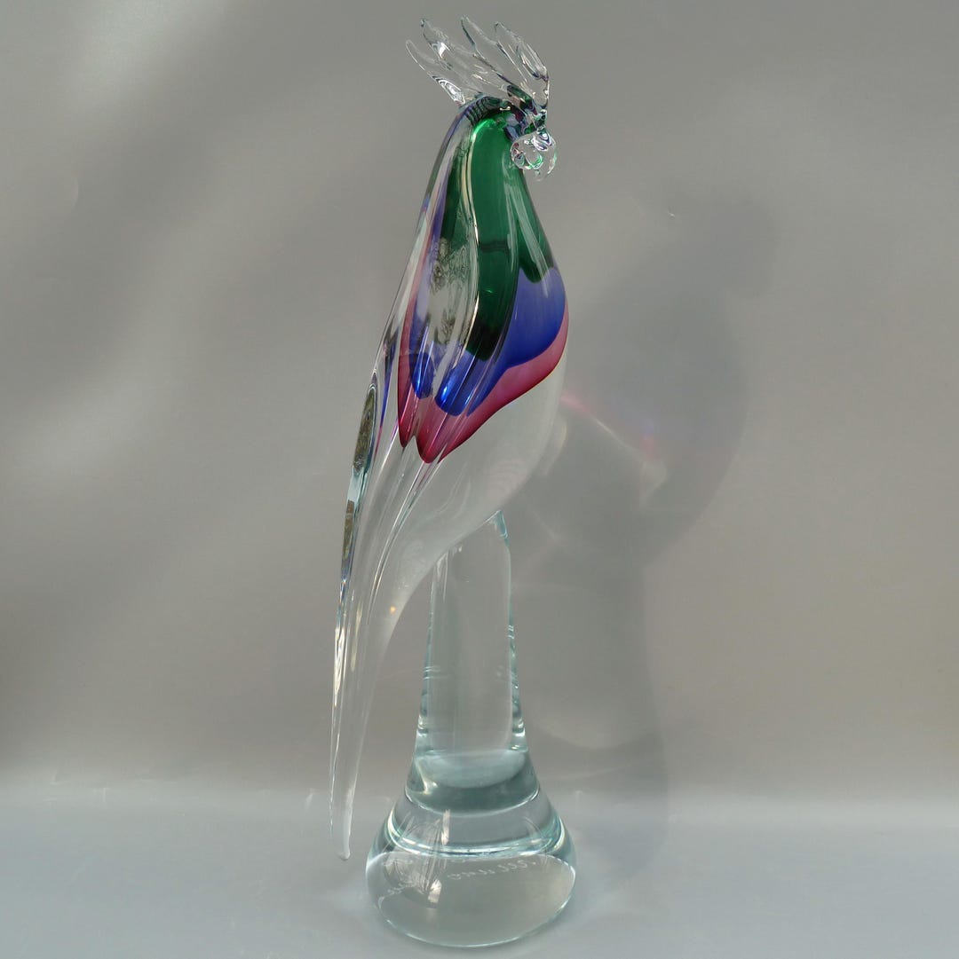 Alberto Tosi Murano Sommerso Glass Cockatoo Sculpture Signed, Murano ...